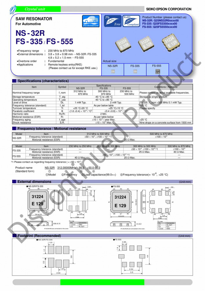 EPSON FS-335 SAW resonator technical document page 1