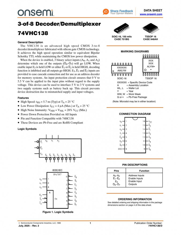 74VHC138 datasheet page 1