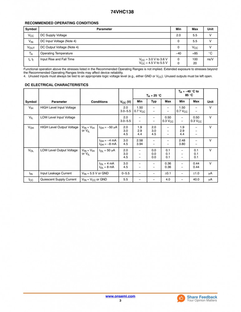 74VHC138 datasheet page 3