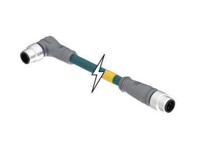 Micro-Change (M12) Double-Ended Cordset, 4 Poles, D-Coded, Male (90°) to Male (90°), 24 AWG, Teal TPE Cable, 6.0m (19.68') Length