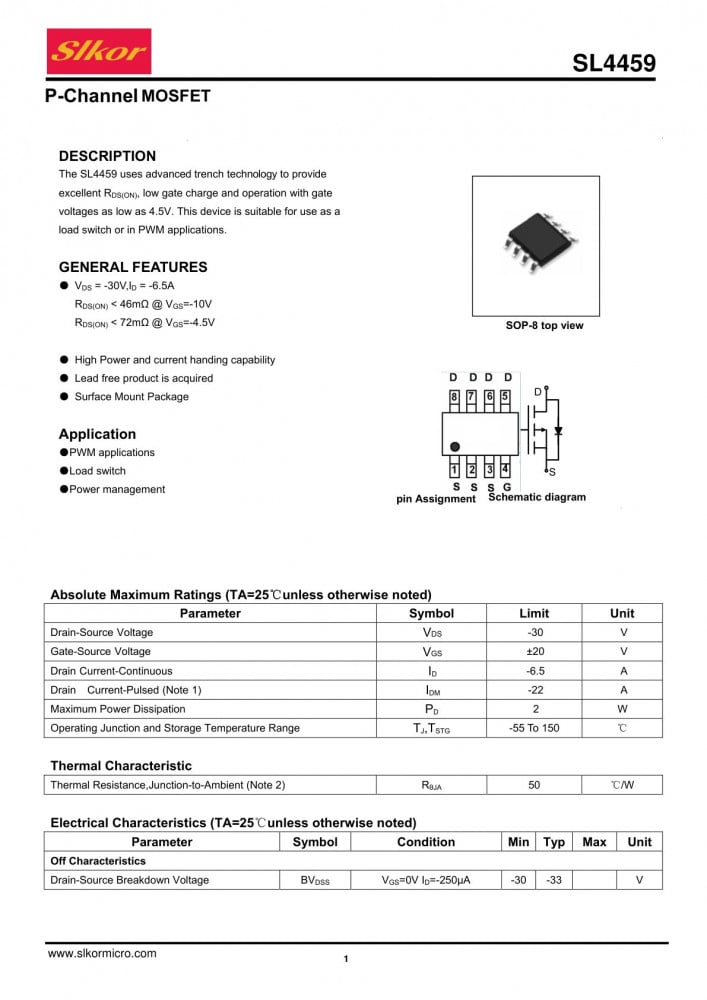 SL4459 datasheet page 1