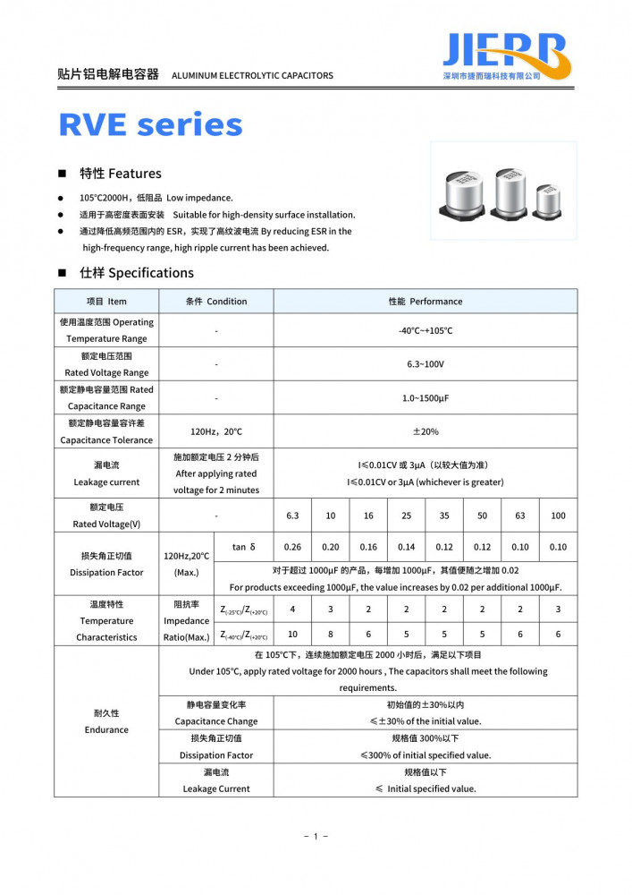 JIERR RVE series datasheet page 1