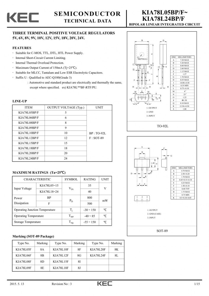 KIA78L06F-RTF/P datasheet page 1