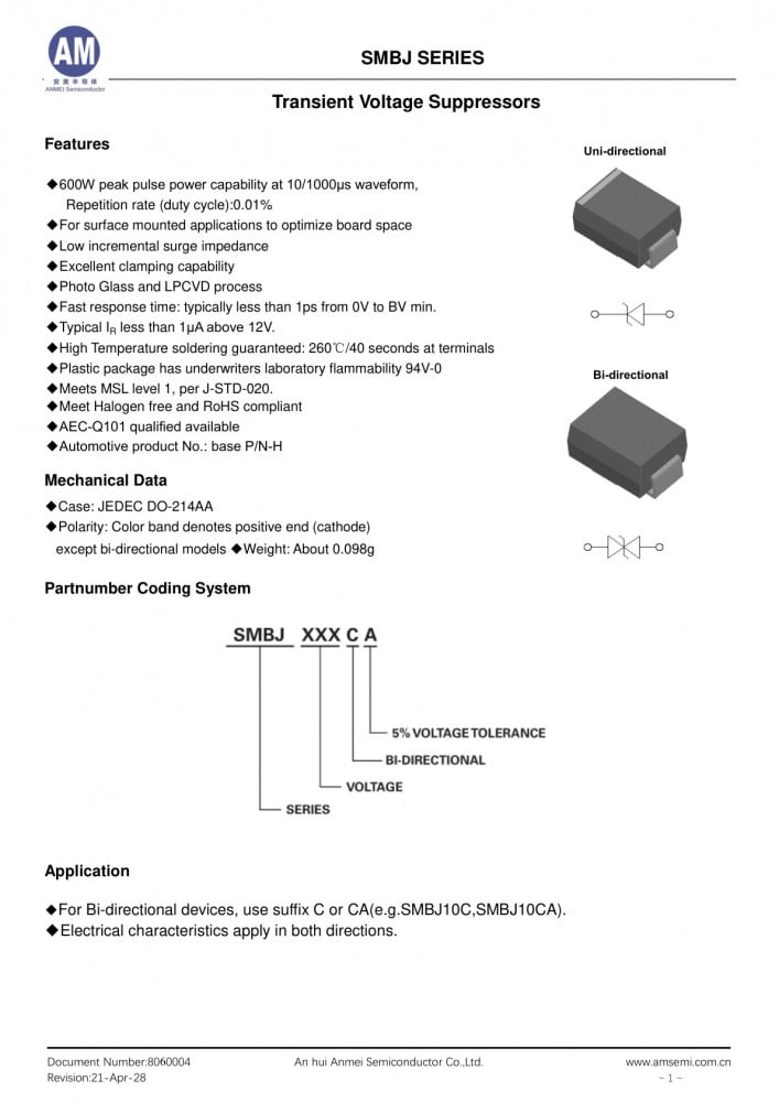 amsem SMBJ series datasheet page 1