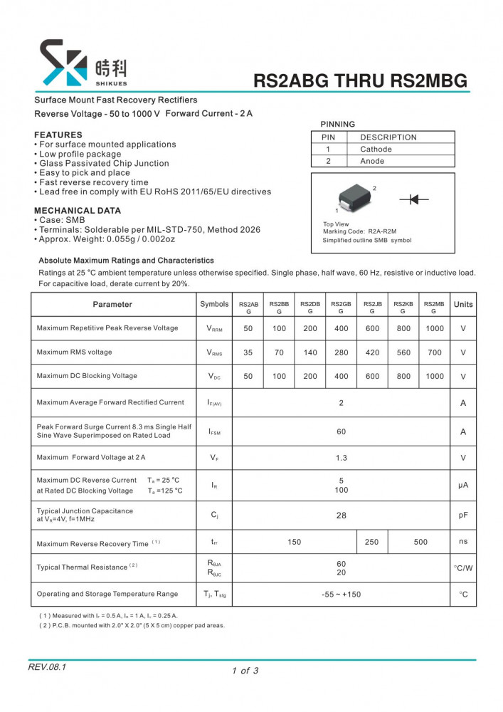 RS2MBG datasheet page 1