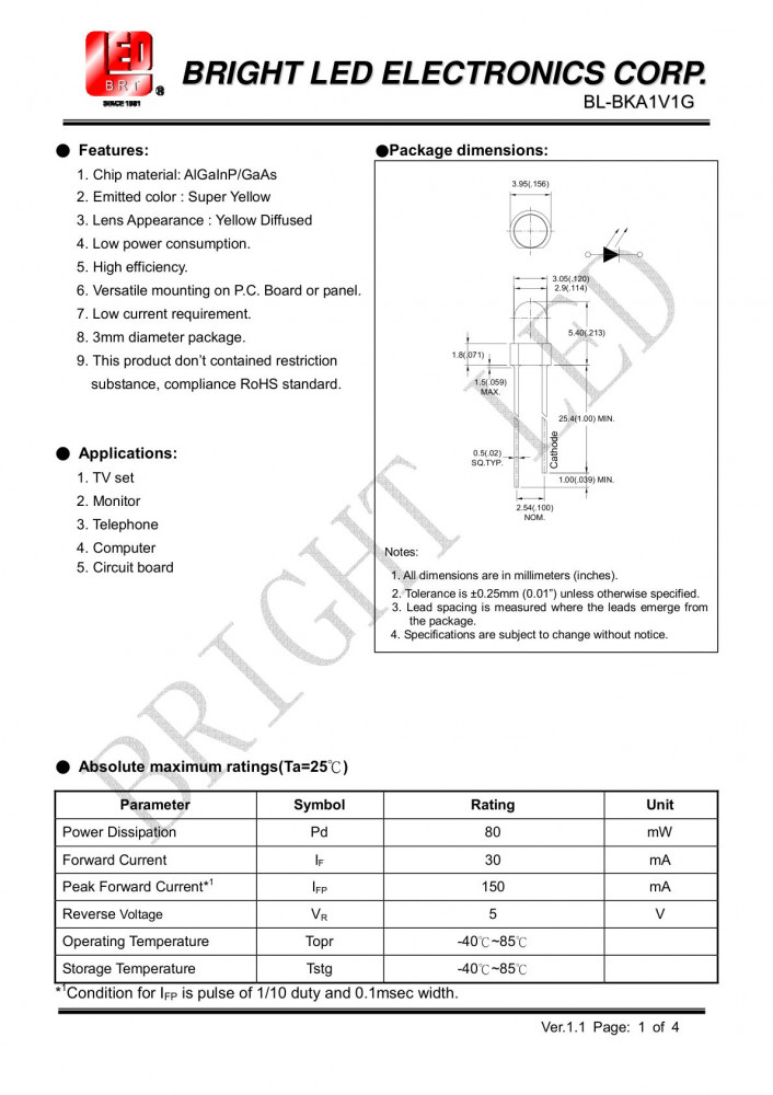 BL-BKA1V1G datasheet page 1
