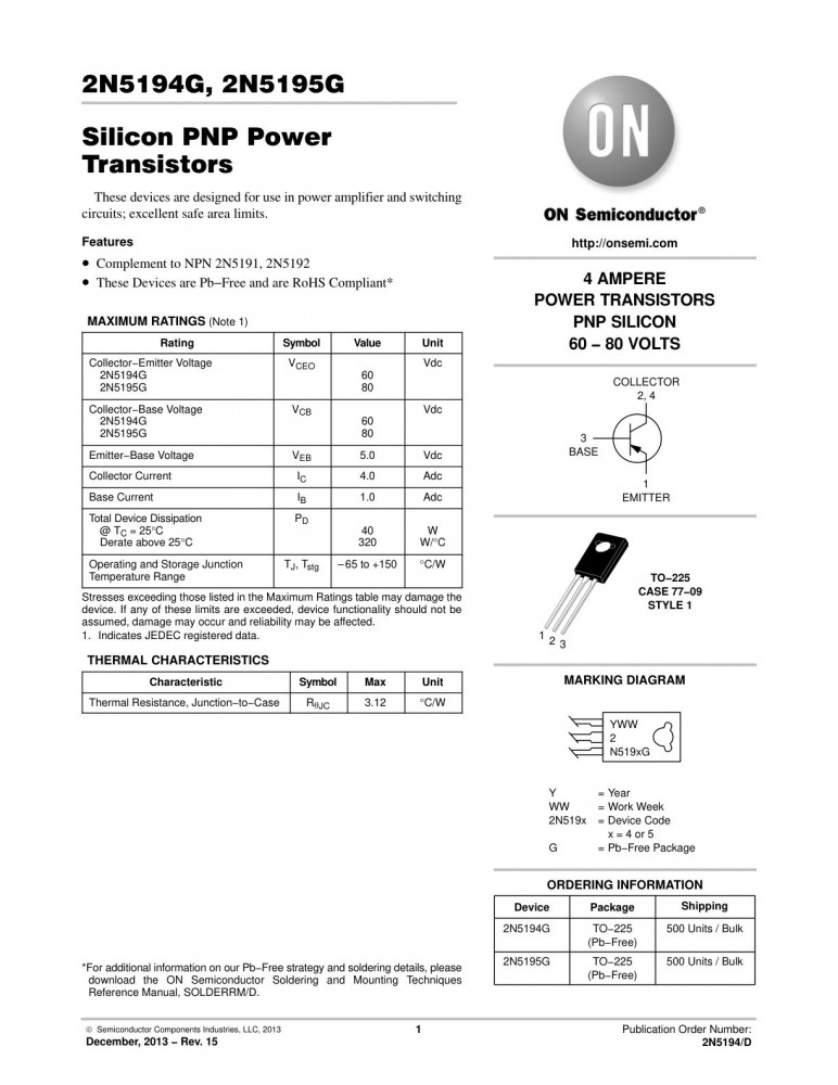 2N5195 datasheet page 1