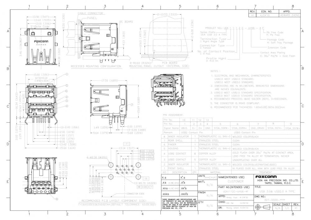 FOXCONN UEA1112C-UHS6-4F technical drawing preview
