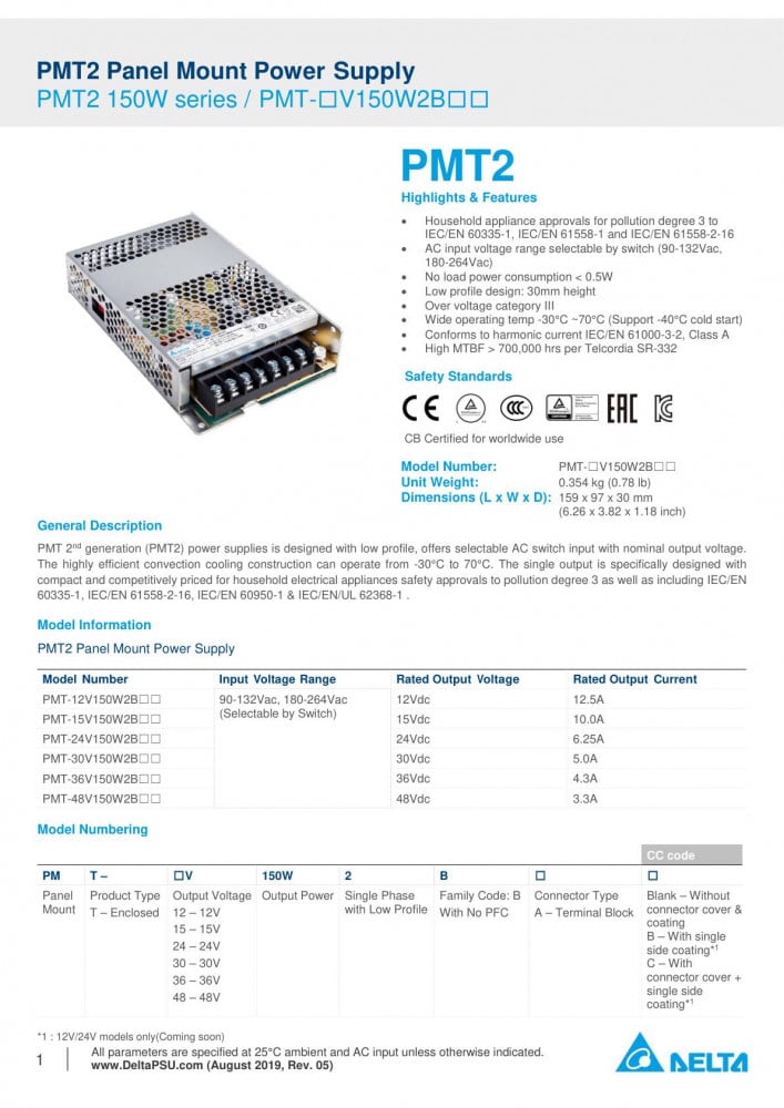DELTA PMT2 datasheet page 1