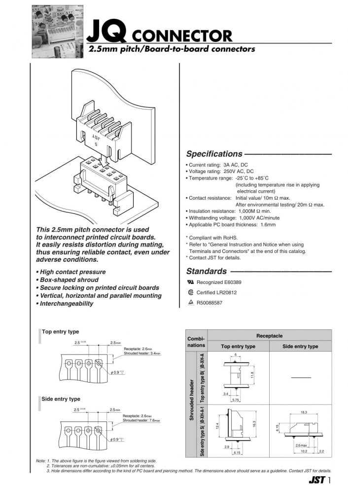 JST JQ series connector catalogue page
