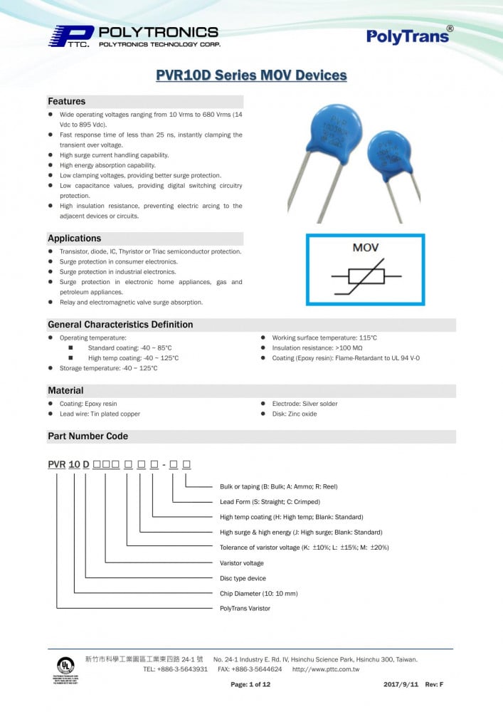 PVR10D datasheet page 1