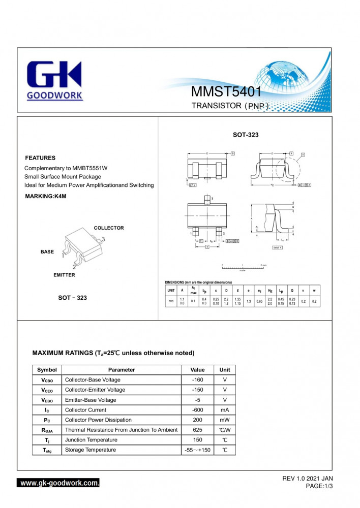 MMST5401 datasheet page 1