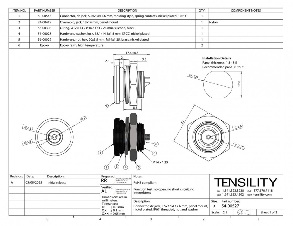 Technical drawing page 1 for Tensility part 54-00527
