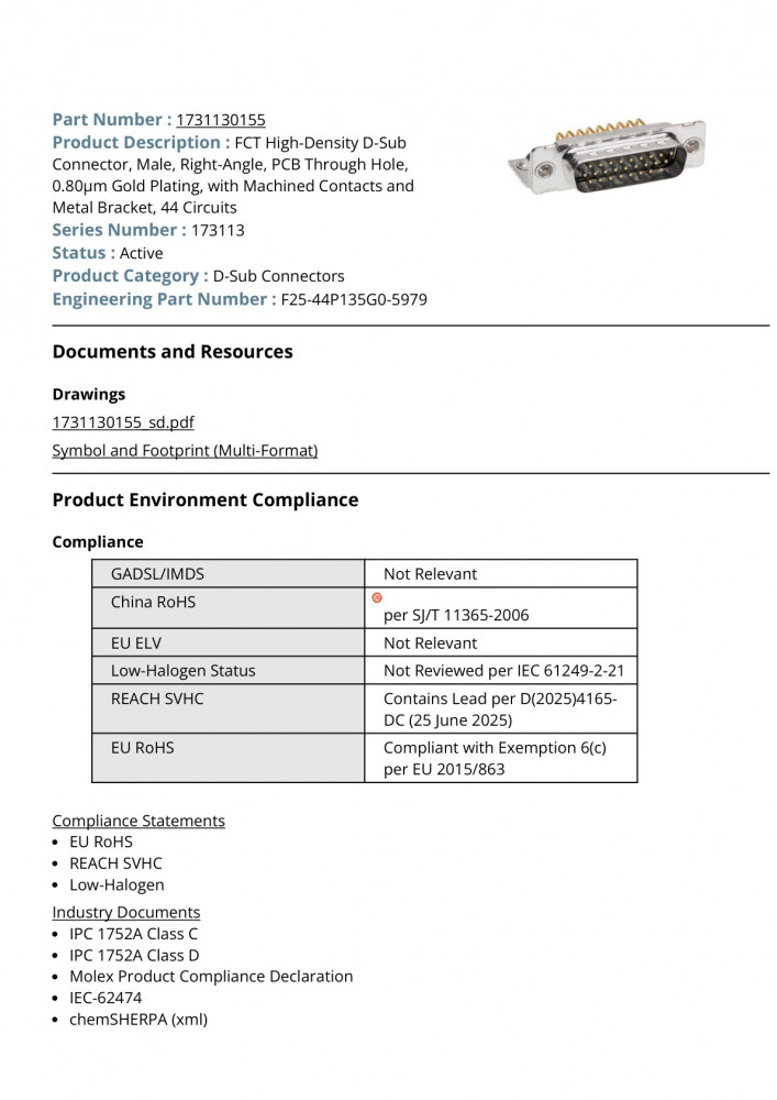MOLEX 1731130155 technical drawing page 1
