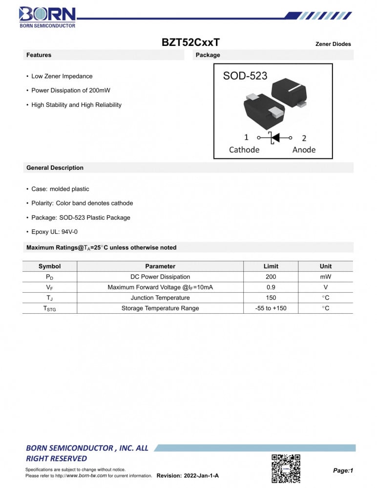 BZT52C24T datasheet page 1