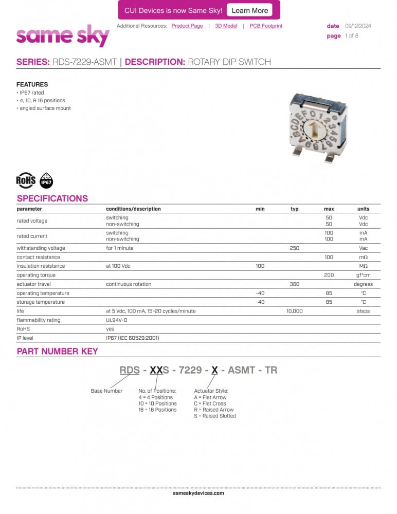 CUI RDS-16S-7229-C-ASMT-TR datasheet page 1