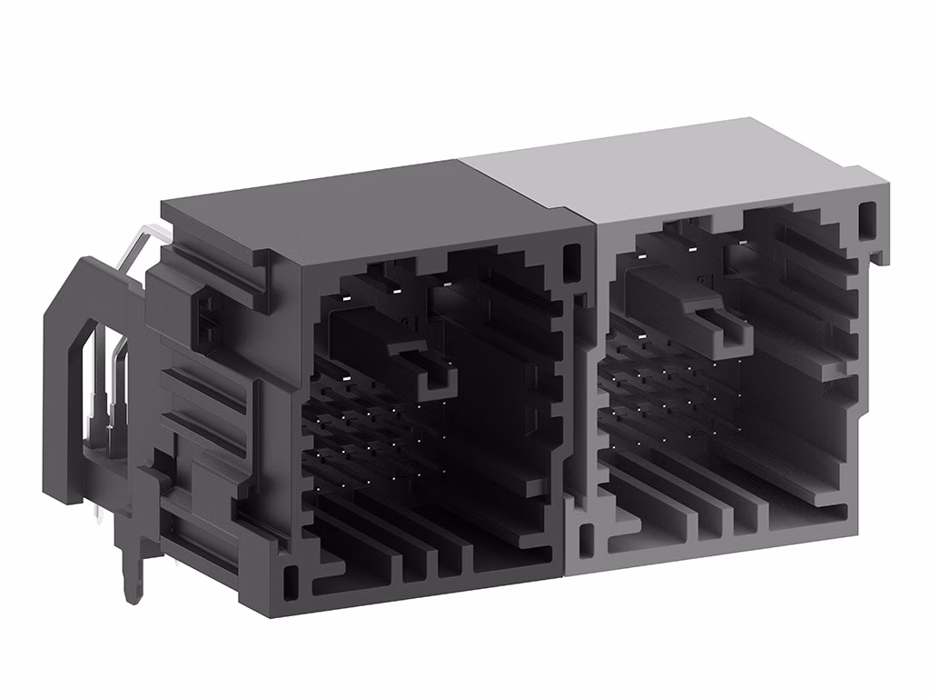 stAK50h 2 Bay Right-Angle Hybrid Header, 57 Circuits, Bay 1: 32 Circuits/Key 2/Blue; Bay 2: 25 Circuits/Key 1/Green; Tray