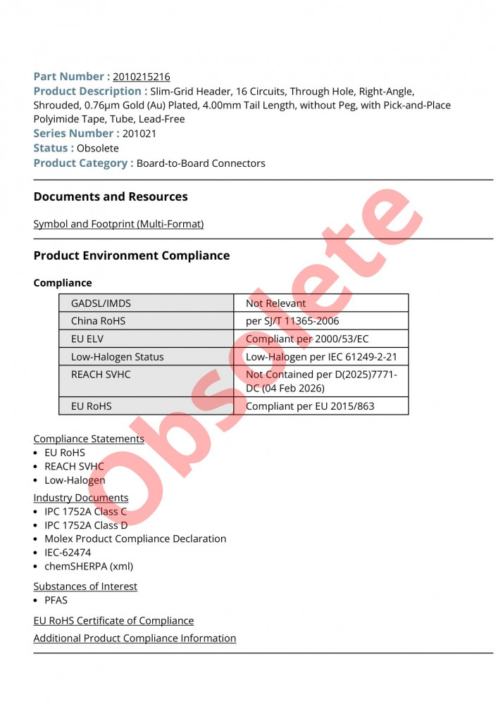 MOLEX 2010215216 document image, page 1