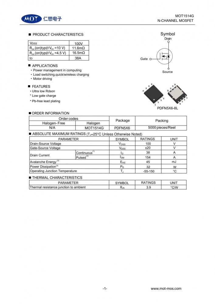 MOT1514G datasheet page 1
