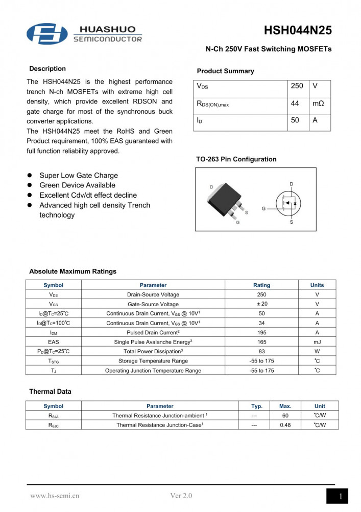 HSH044N25 datasheet page 1