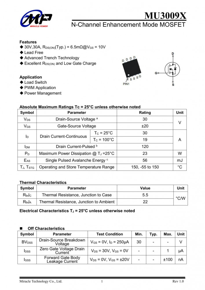 MU3009X datasheet page 1