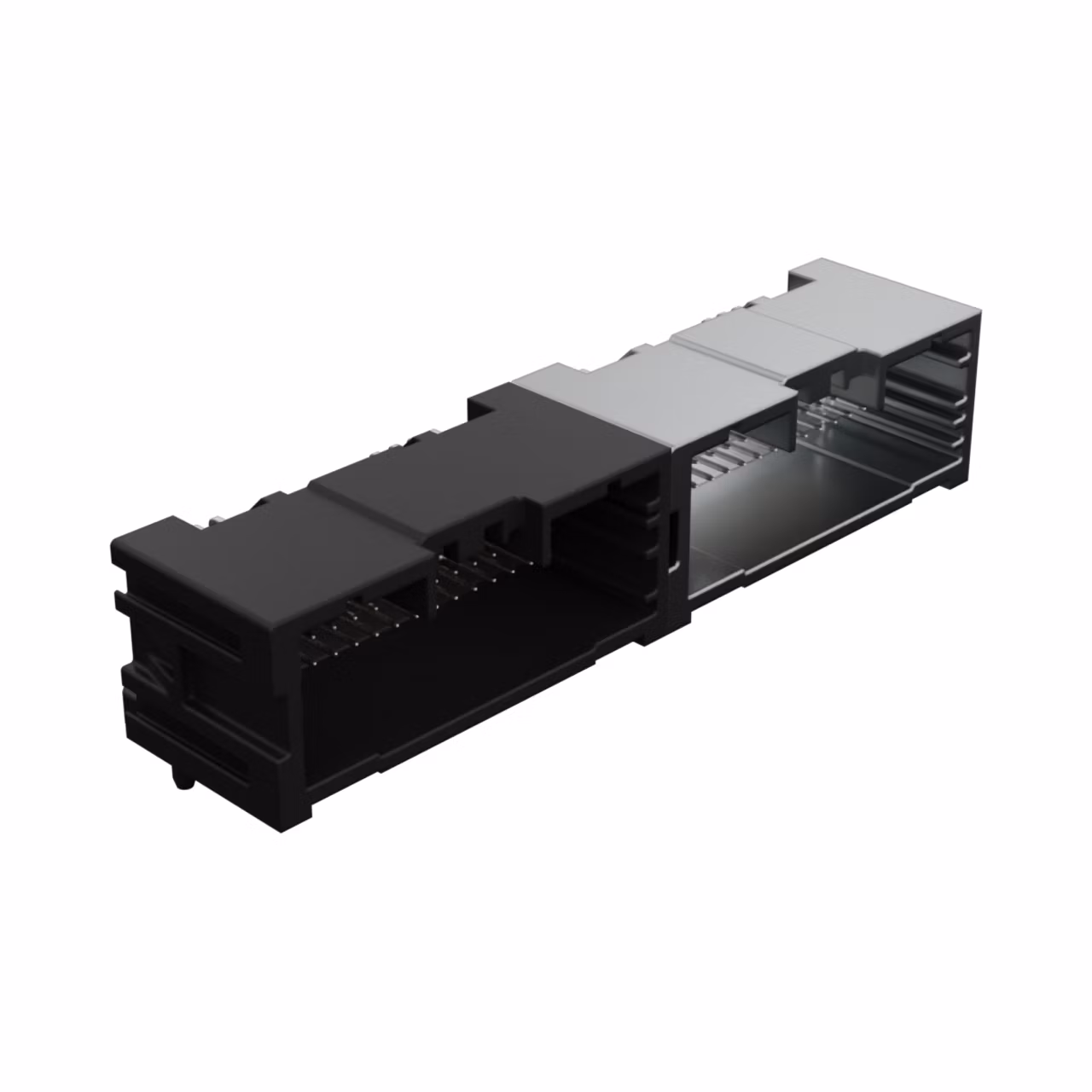 Mini50 Unsealed 2 Bay Right-Angle Headers, 76 Circuits, Bay A 38 Circuit, Polarization A, Black; Bay B 38 Circuit, Polarization B, Gray; Tray for sale