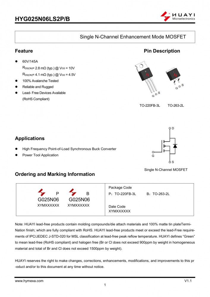 HYG025N06LS2B datasheet page 1