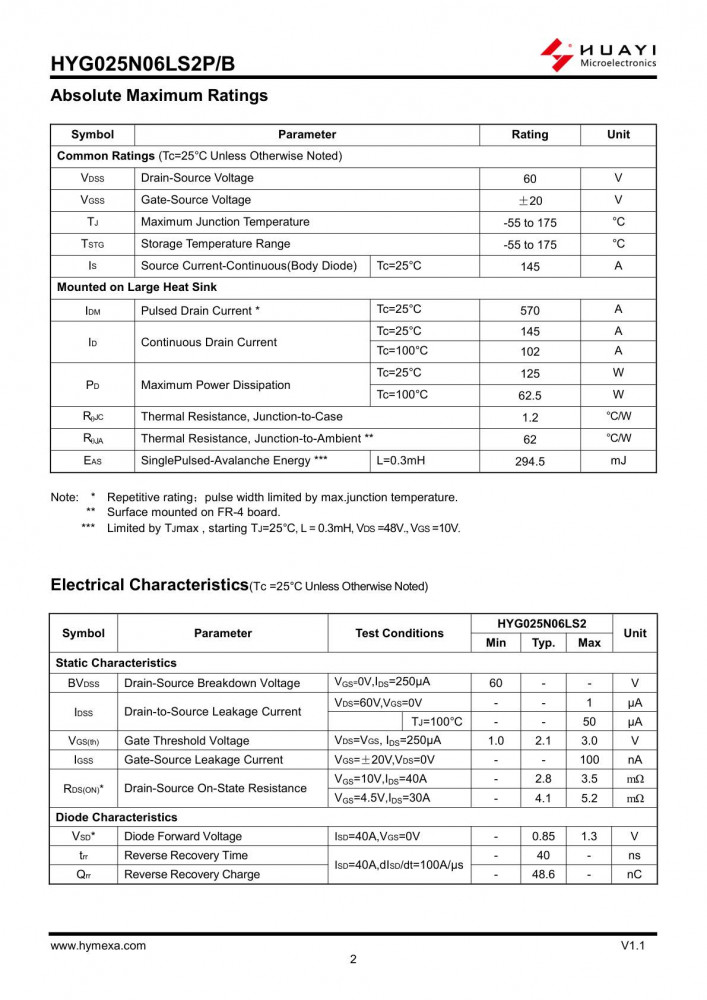 HYG025N06LS2B datasheet page 2