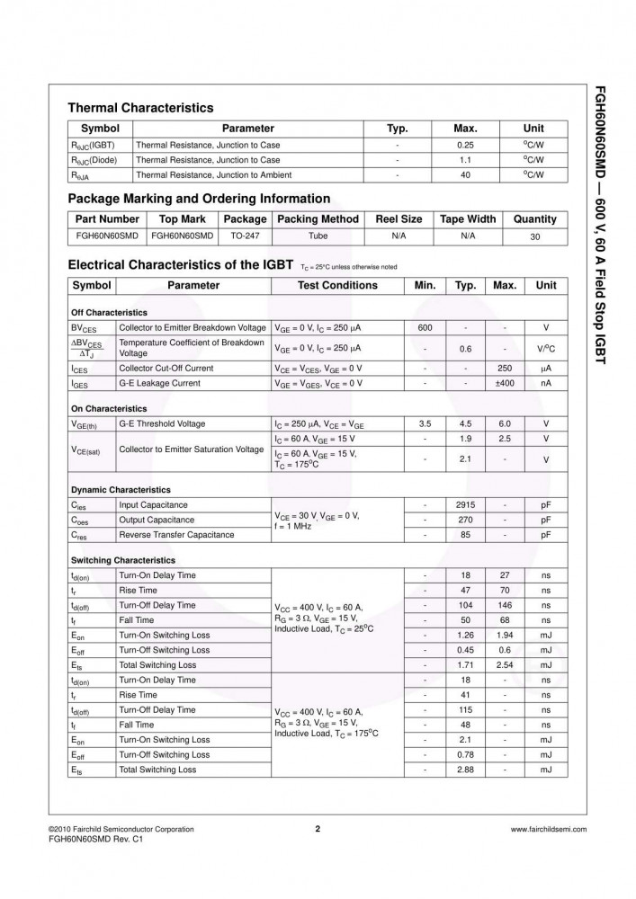FGH60N60SMD datasheet page 3