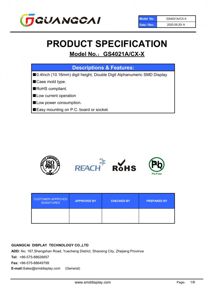 GS4021CW-G product specification page 1