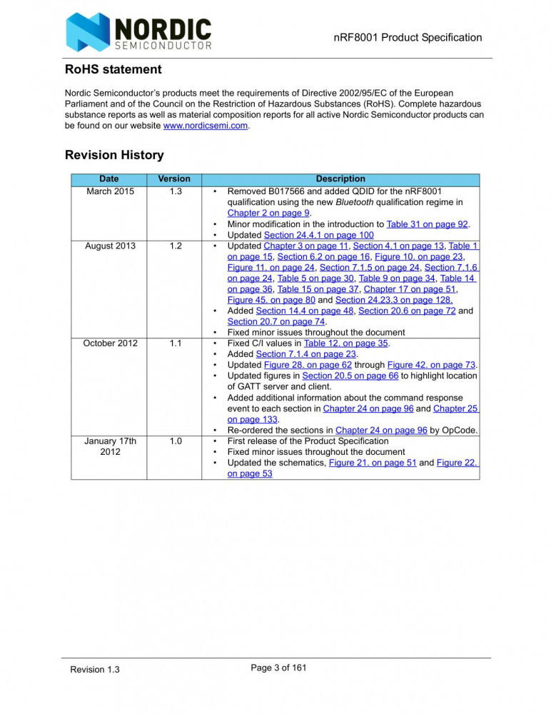 nRF8001 product specification page 3