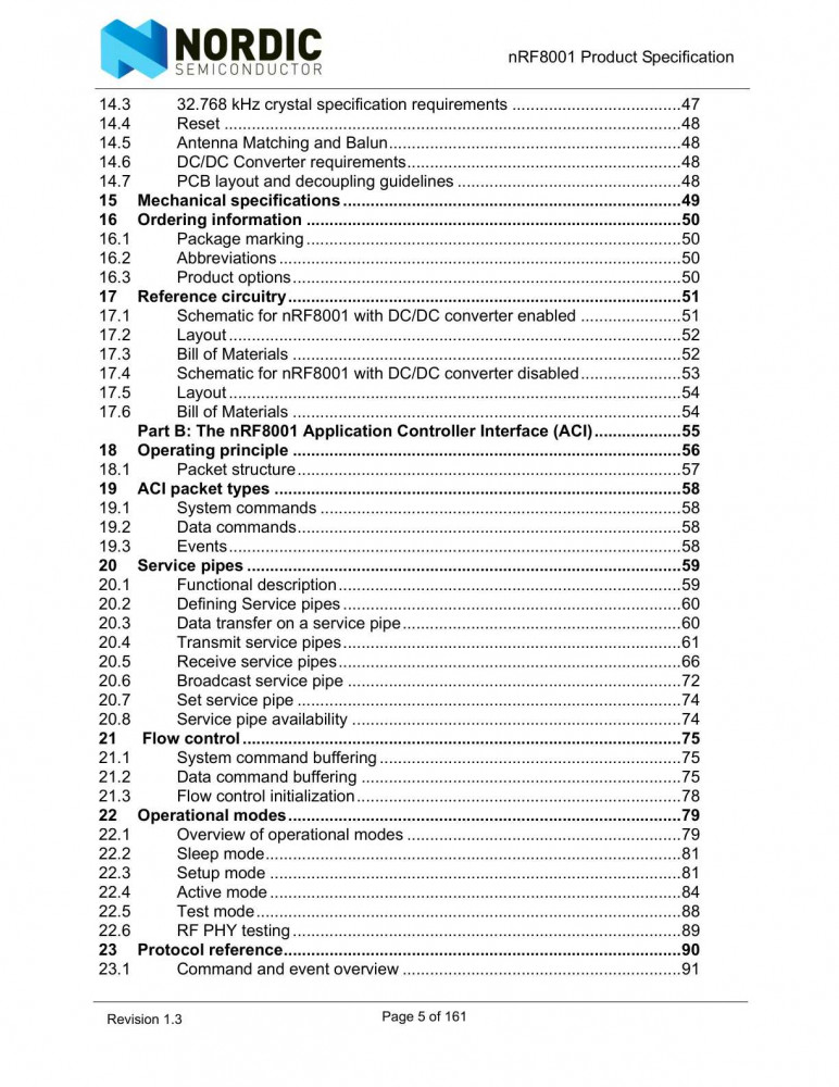 nRF8001 product specification page 5