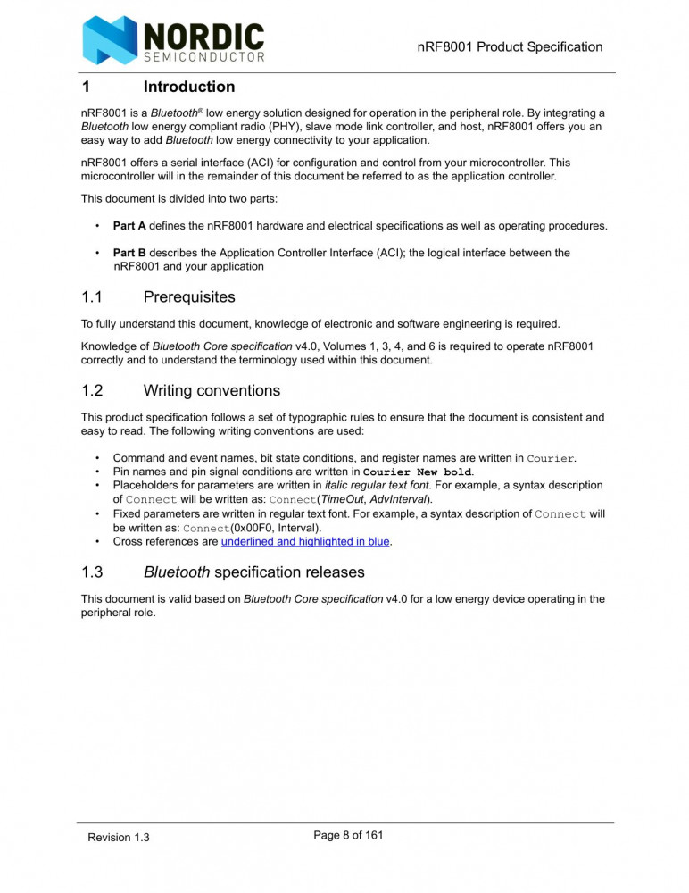 nRF8001 product specification page 8