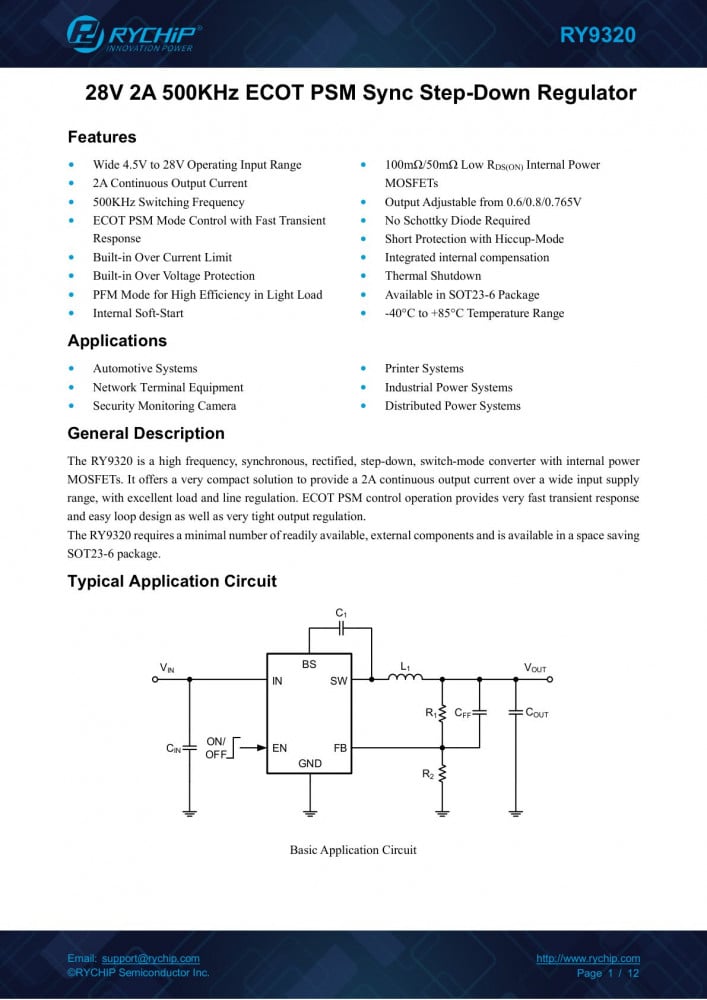 RY9320AT6 datasheet page 1