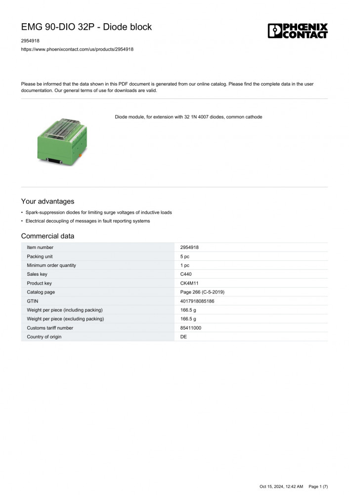 Phoenix Contact 2954918 document page 1