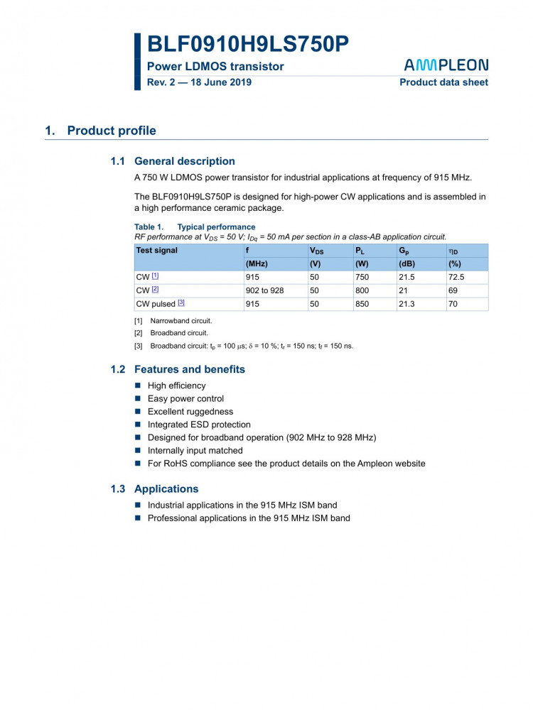 BLF0910H9LS750P datasheet preview, page 1