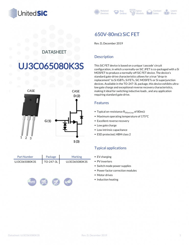 UJ3C065080K3S datasheet page 1