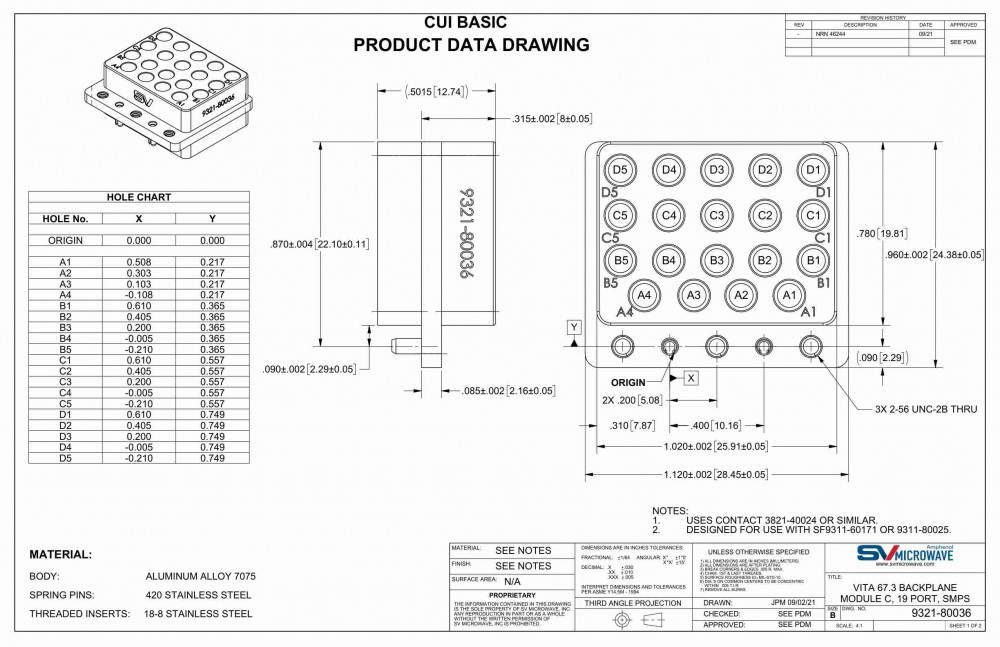 Amphenol 9321-80036 technical drawing page 1