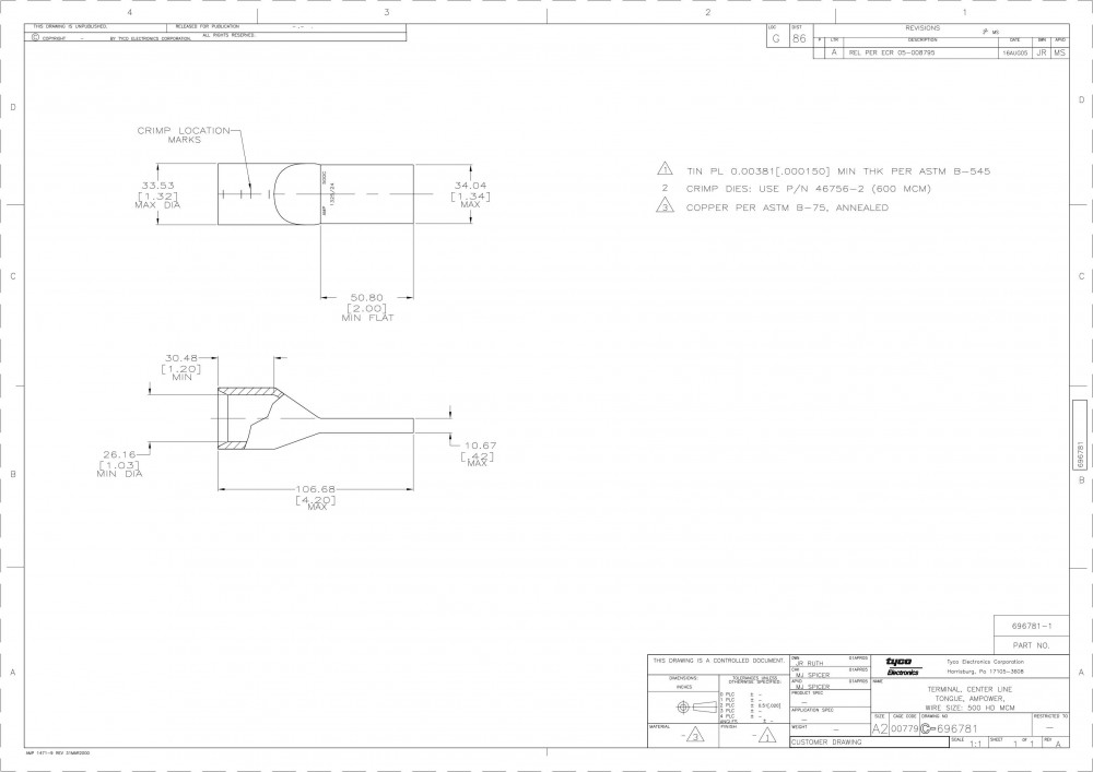 TE Connectivity 696781-1 controlled drawing preview