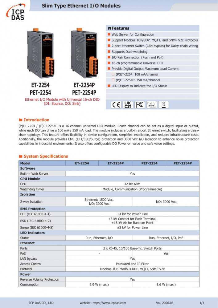 ET-2254P technical document page 1