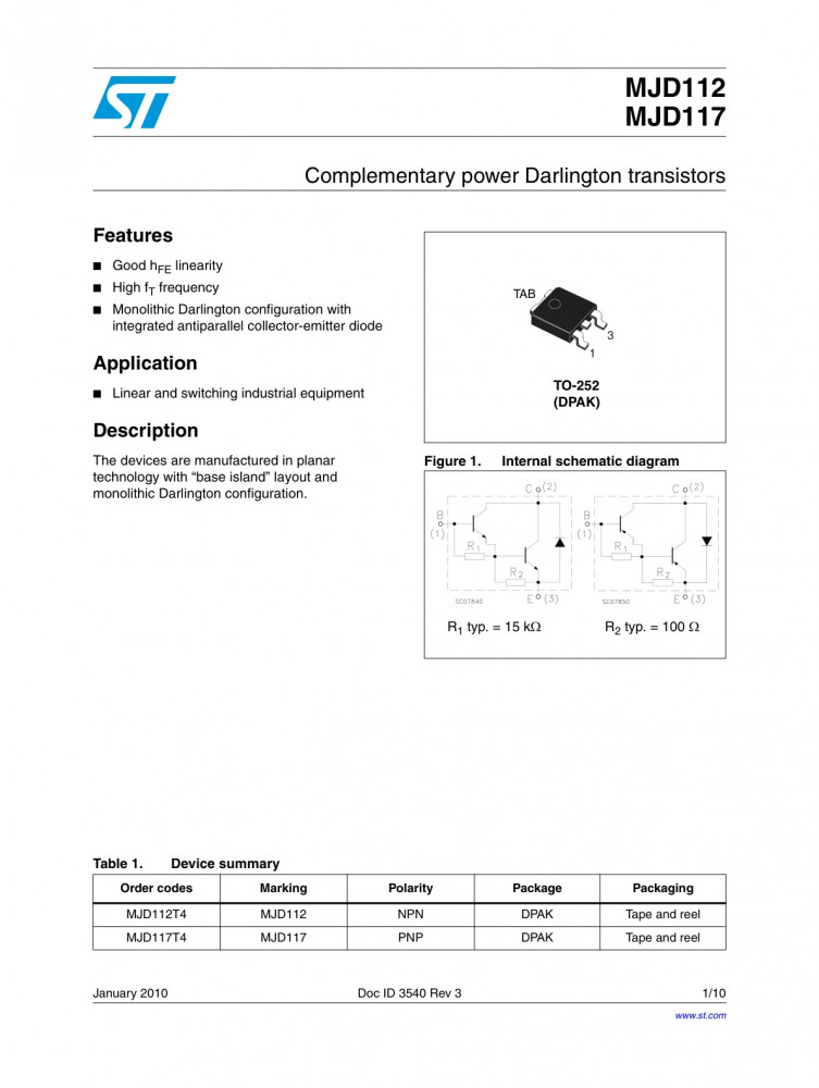 MJD112T4 datasheet page 1