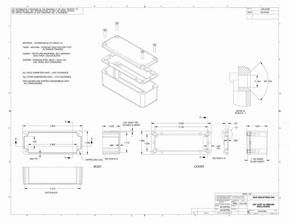 CN-5702 die-cast aluminum enclosure drawing