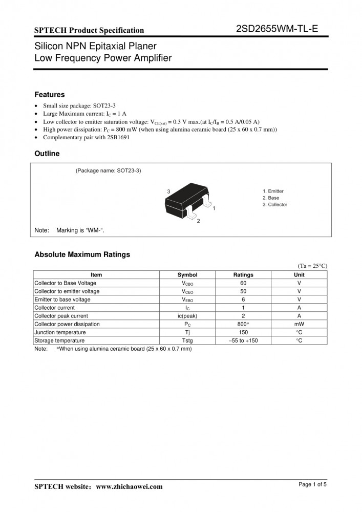 2SD2655WM-TL-E datasheet page 1