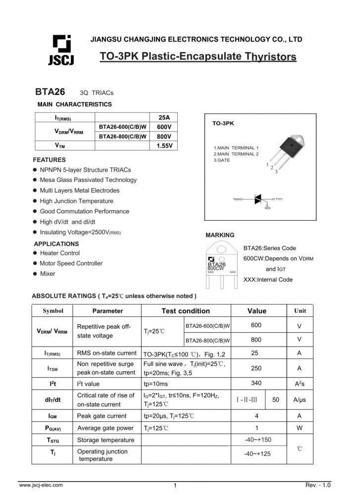 BTA26-800CW datasheet page 1