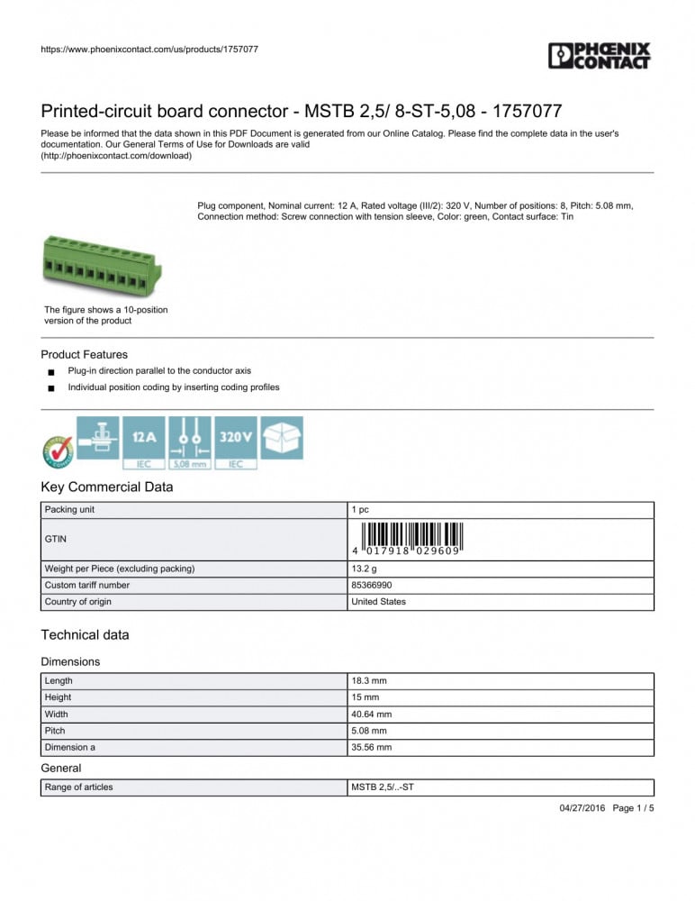 Phoenix Contact 1757077 technical document page 1