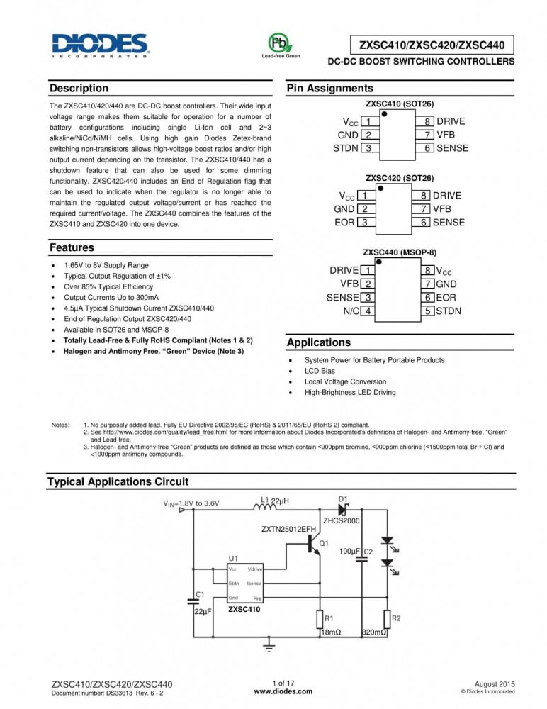 ZXSC440X8TA datasheet page 1