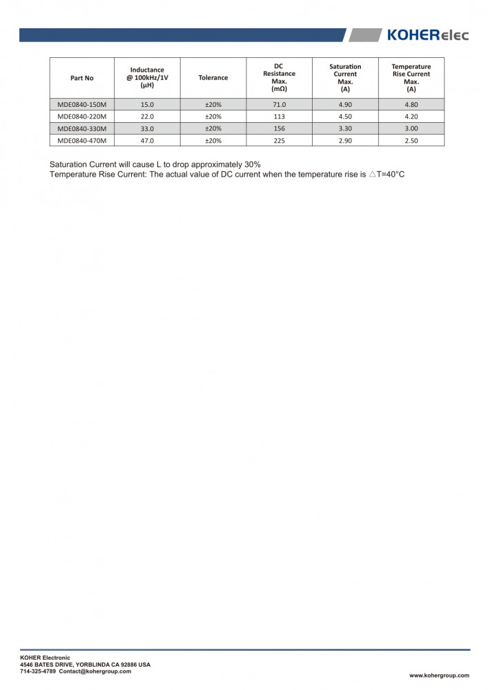 KOHERelec MDE Series technical document page 2