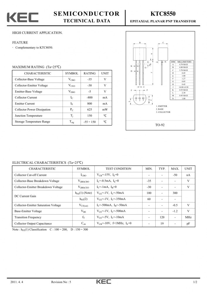 KTC8550-D-AT/PC datasheet page 1
