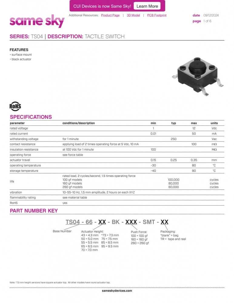 TS04 series datasheet page 1