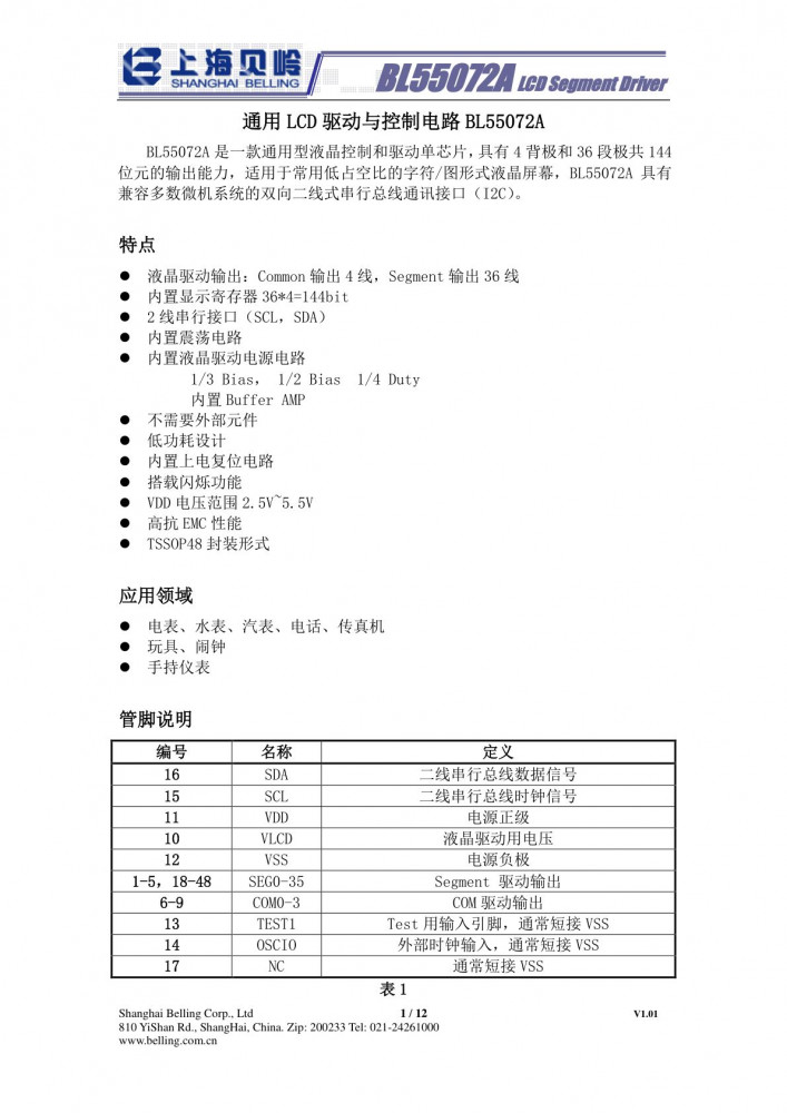 BL55072A datasheet page 1